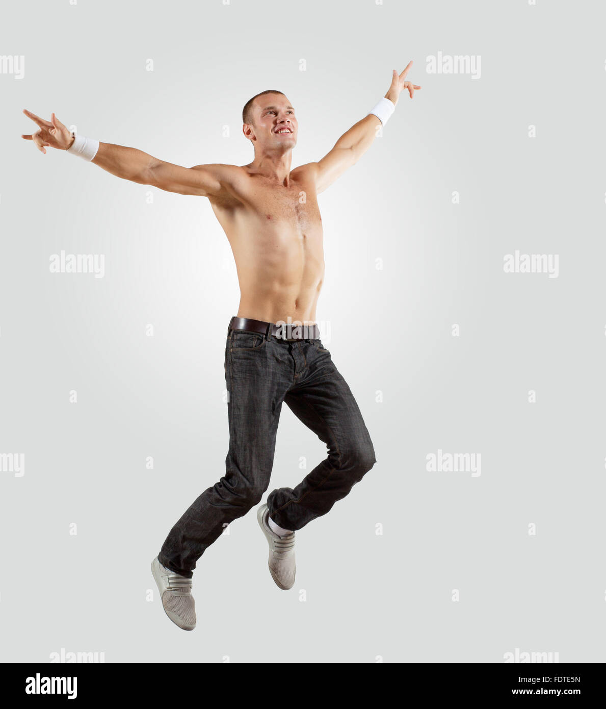 Modern style male dancer jumping and posing. Illustration Stock Photo ...