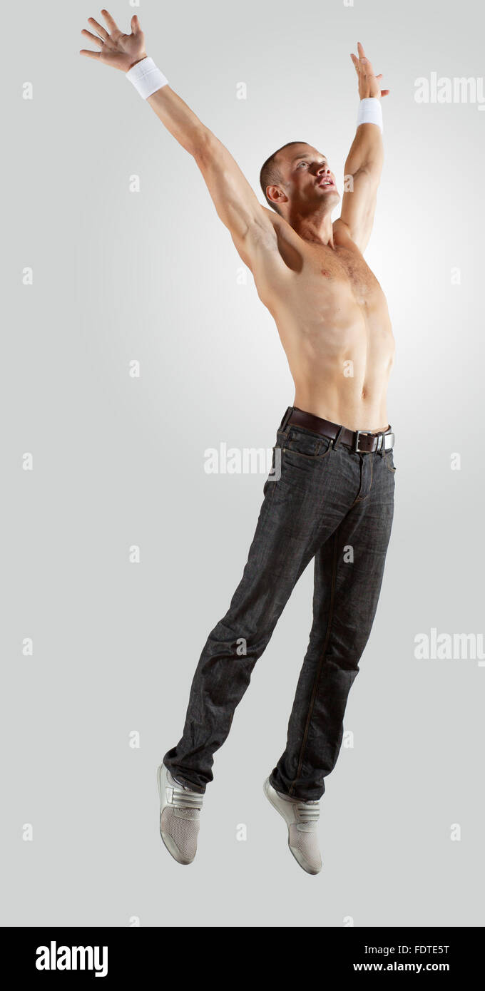 Modern style male dancer jumping and posing. Illustration Stock Photo ...