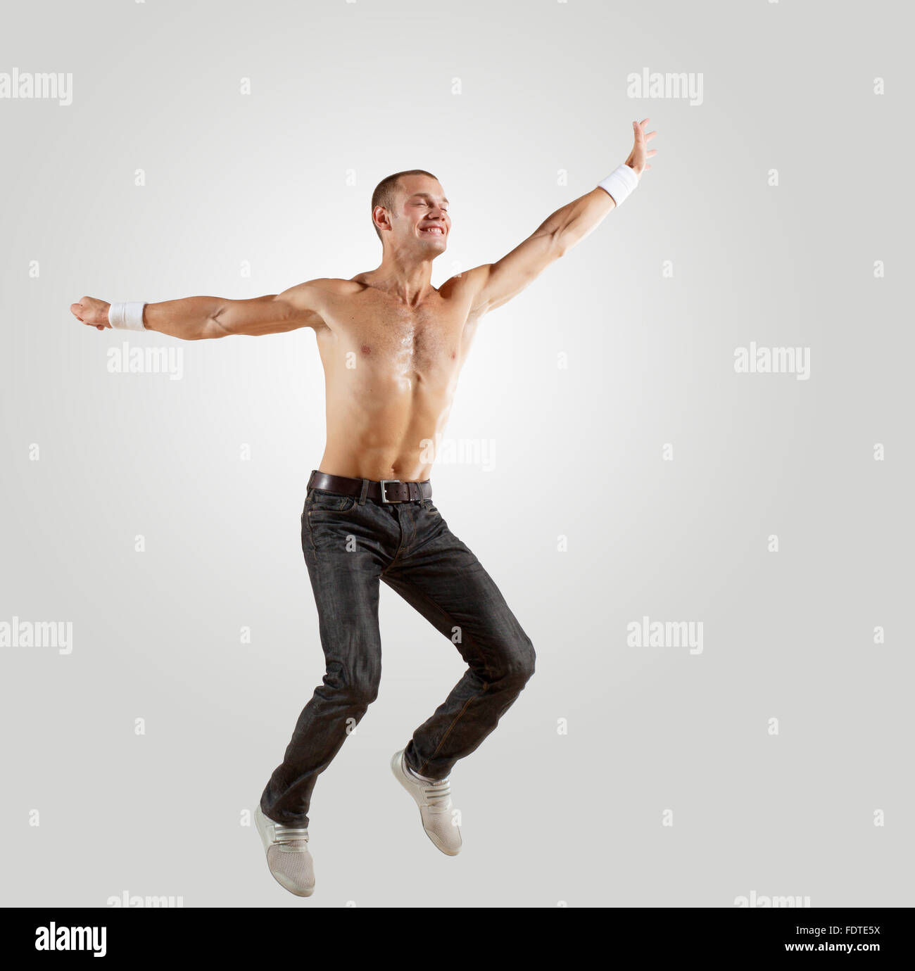 Modern style male dancer jumping and posing. Illustration Stock Photo ...