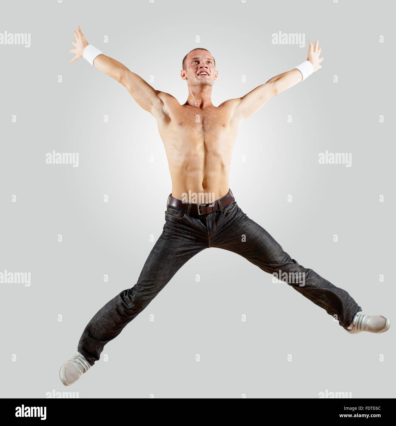 Modern style male dancer jumping and posing. Illustration Stock Photo ...