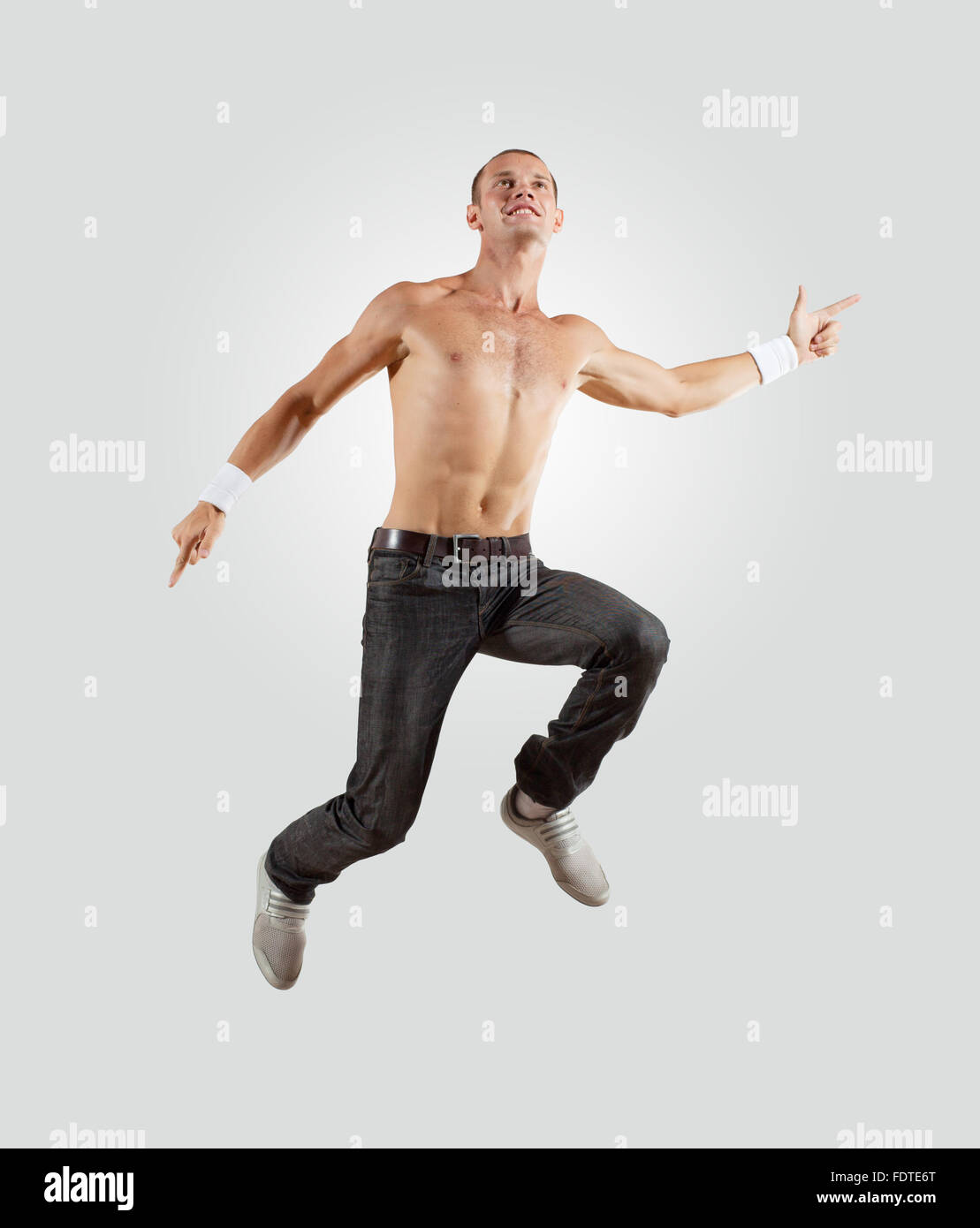 Modern style male dancer jumping and posing. Illustration Stock Photo ...
