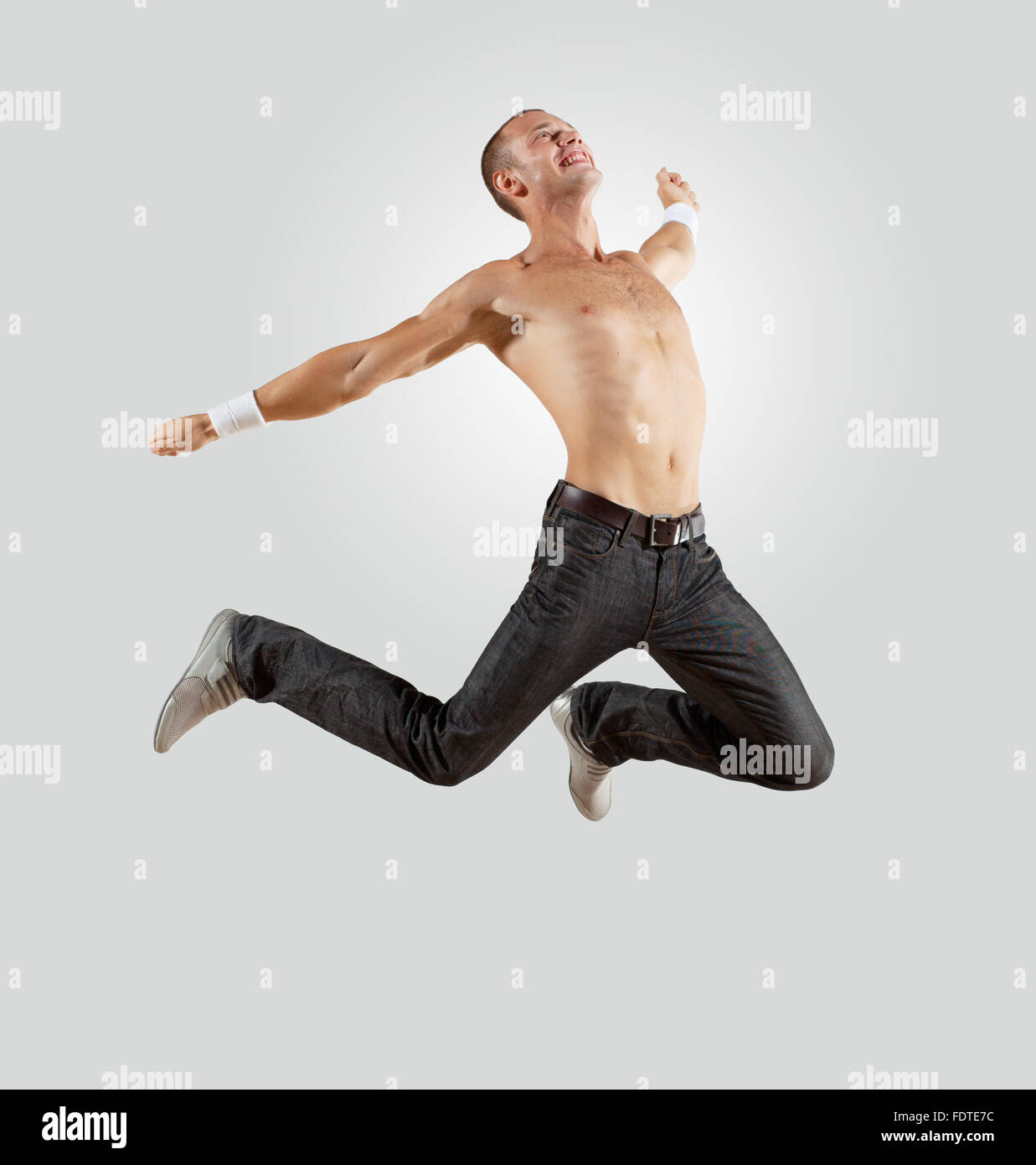 Modern style male dancer jumping and posing. Illustration Stock Photo ...
