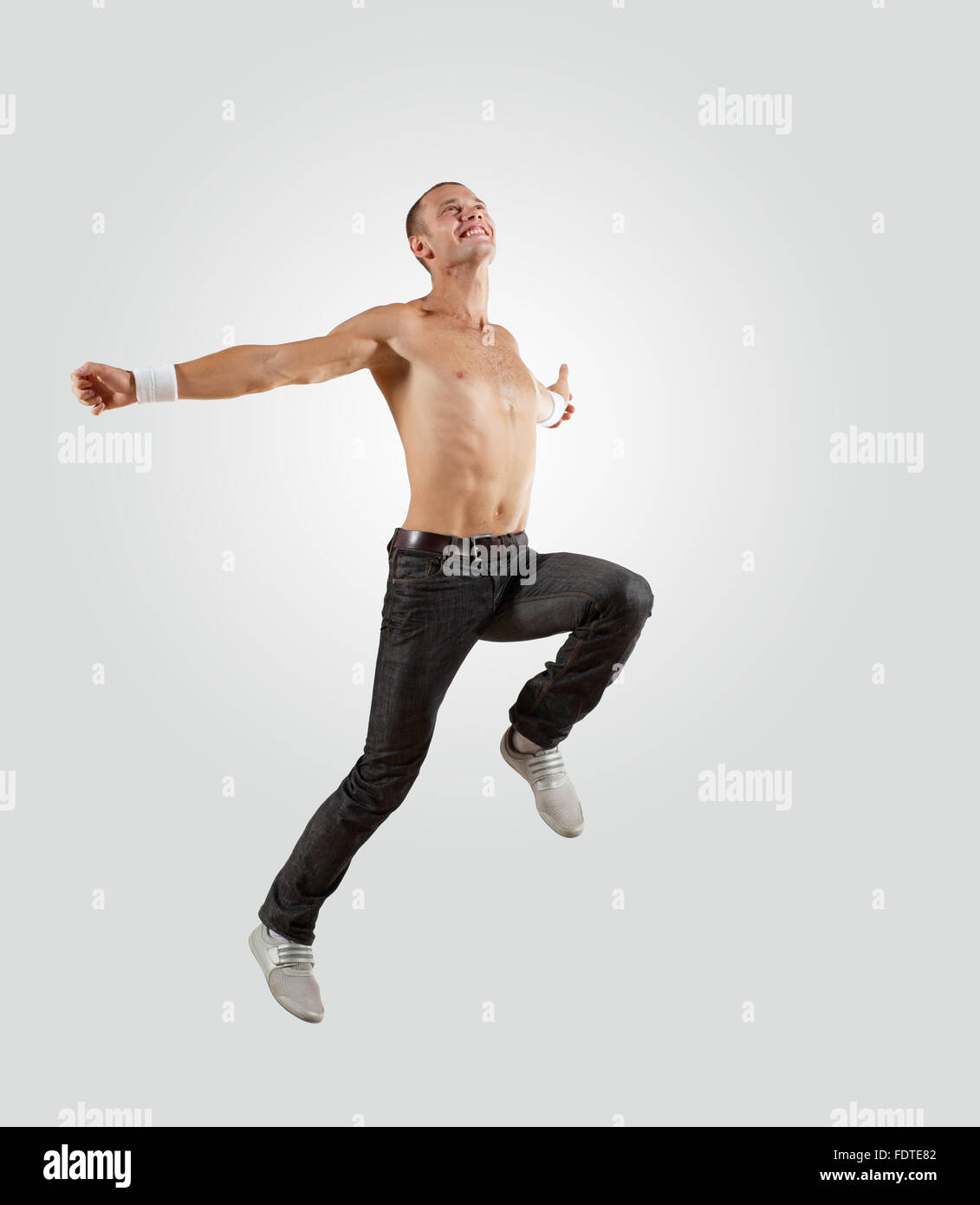 Modern style male dancer jumping and posing. Illustration Stock Photo ...