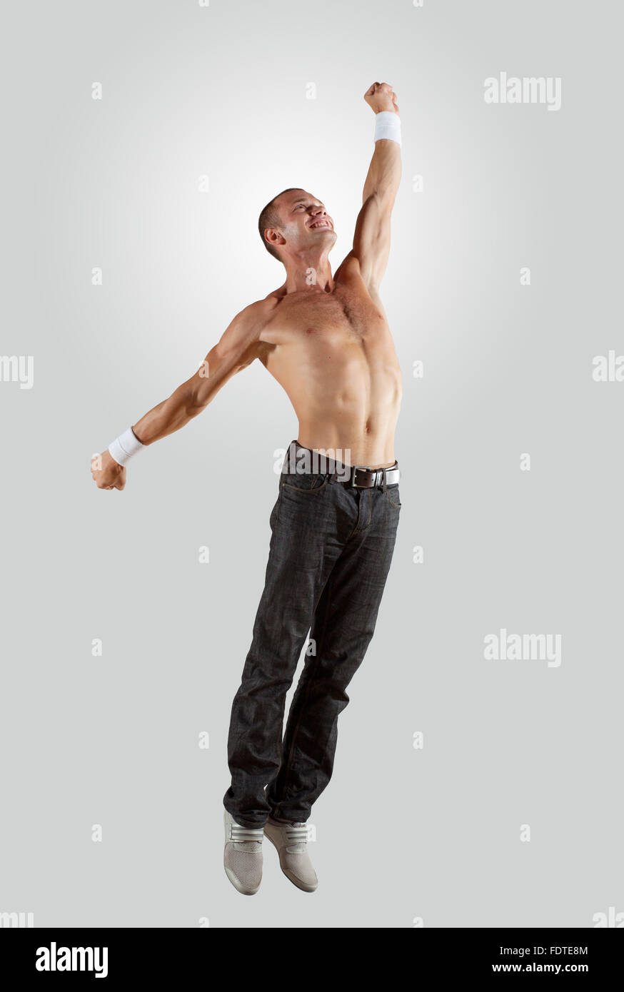 Modern style male dancer jumping and posing. Illustration Stock Photo ...