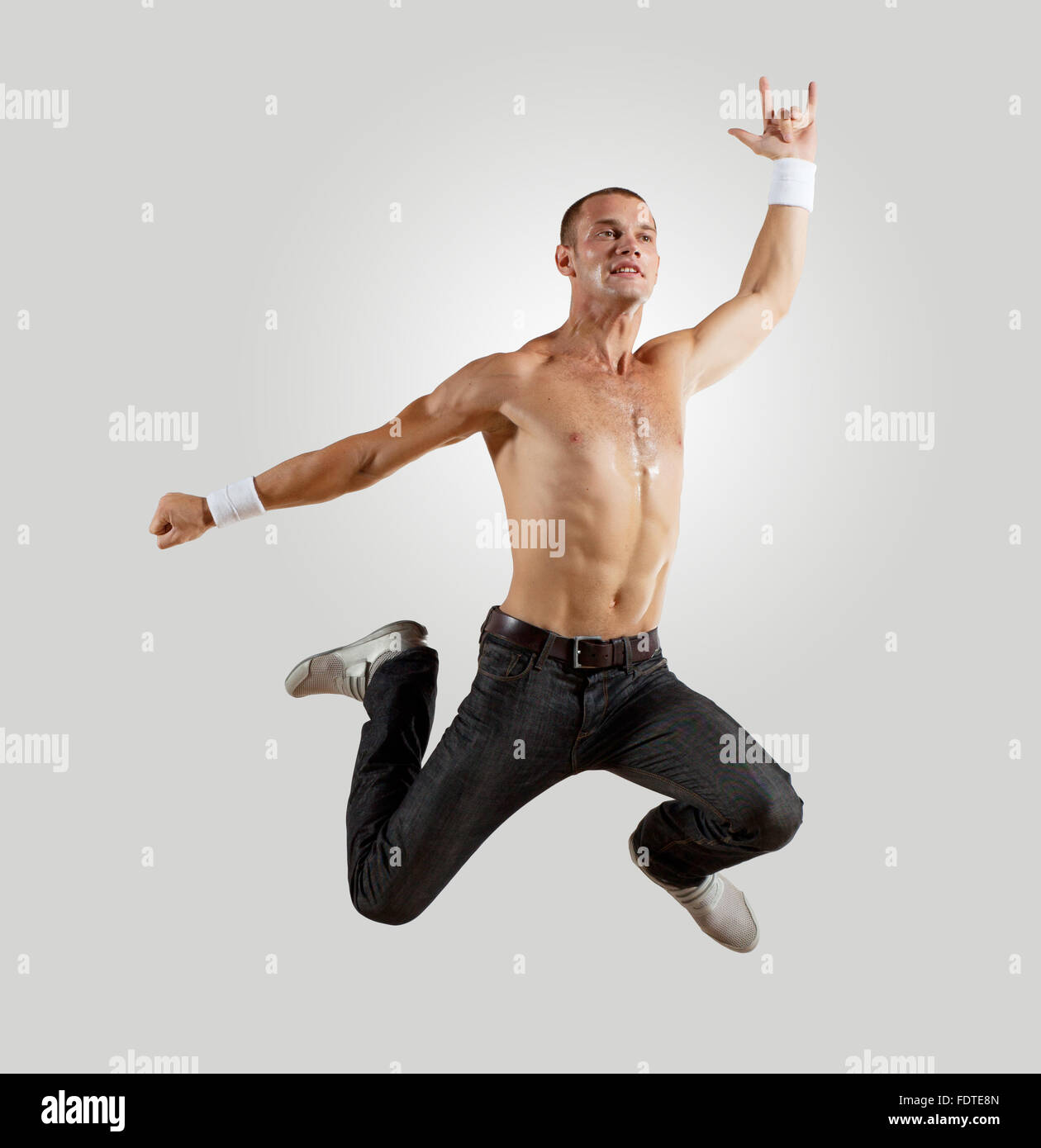 Modern style male dancer jumping and posing. Illustration Stock Photo ...
