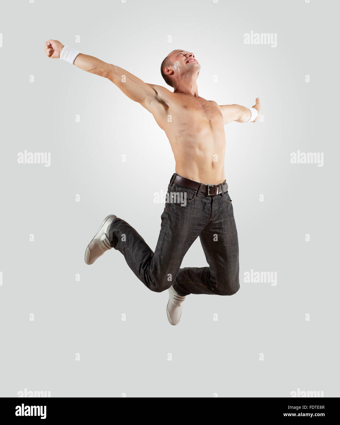 Modern style male dancer jumping and posing. Illustration Stock Photo ...