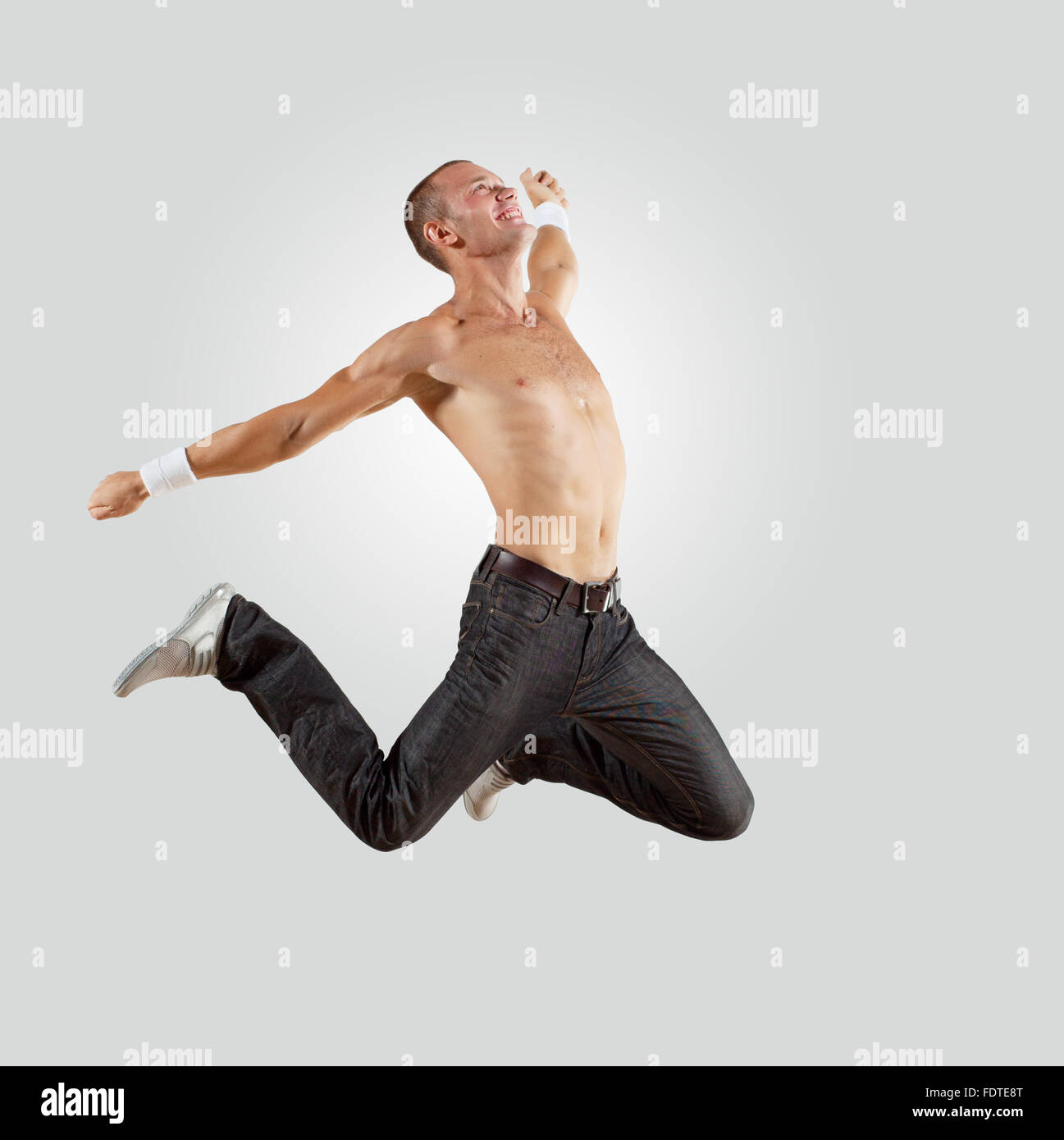 Modern style male dancer jumping and posing. Illustration Stock Photo ...