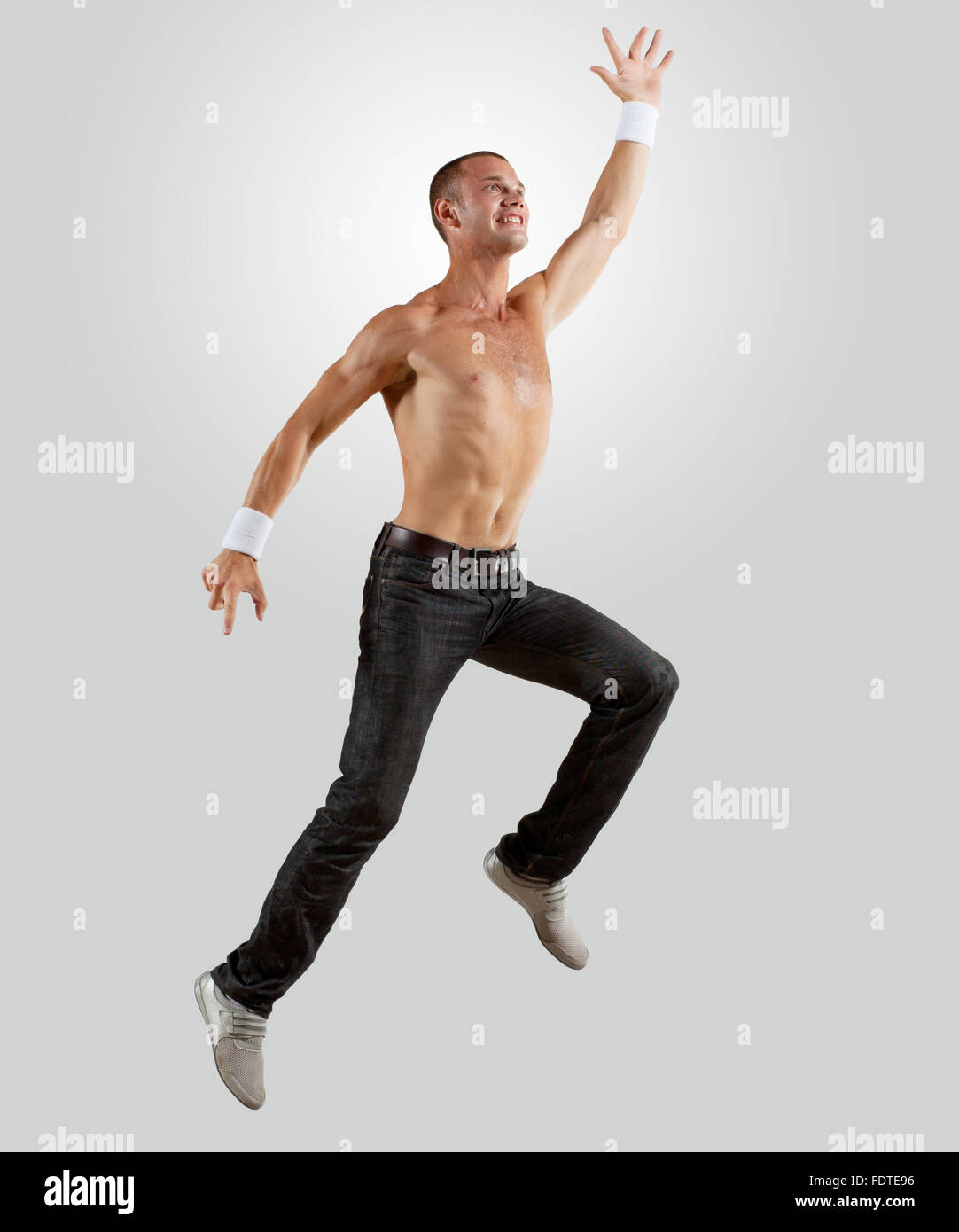 Modern style male dancer jumping and posing. Illustration Stock Photo ...