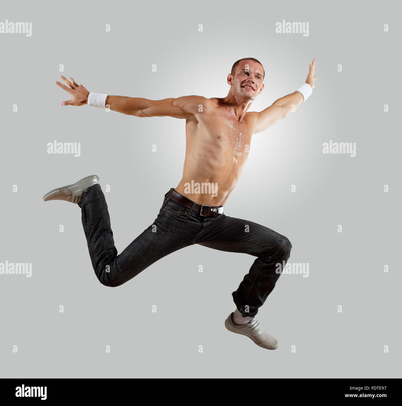 Modern style male dancer jumping and posing. Illustration Stock Photo ...
