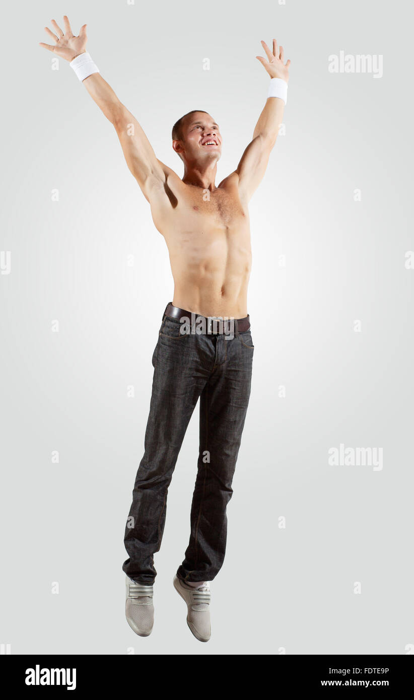 Modern style male dancer jumping and posing. Illustration Stock Photo ...