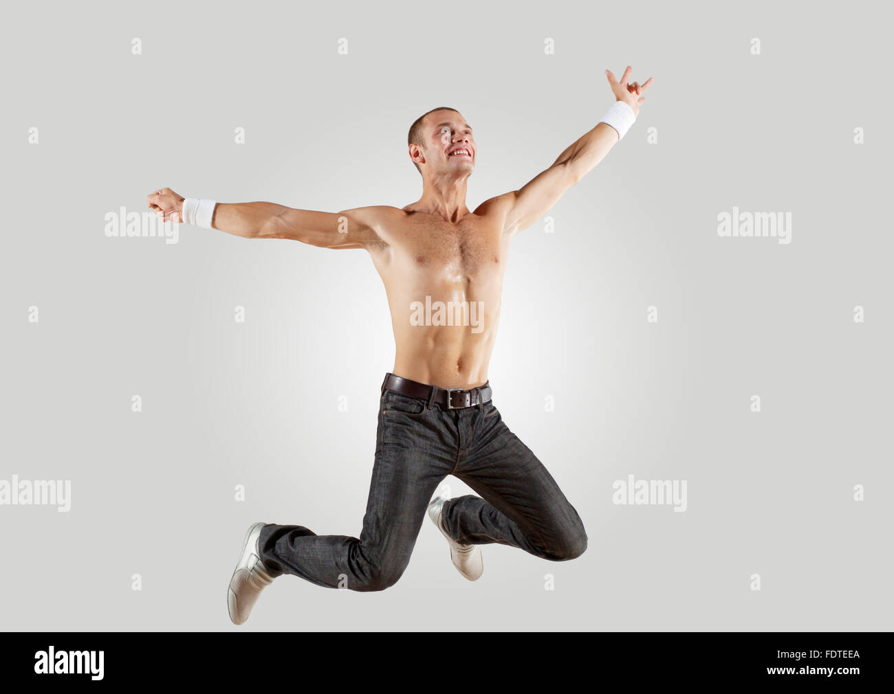 Modern style male dancer jumping and posing. Illustration Stock Photo ...