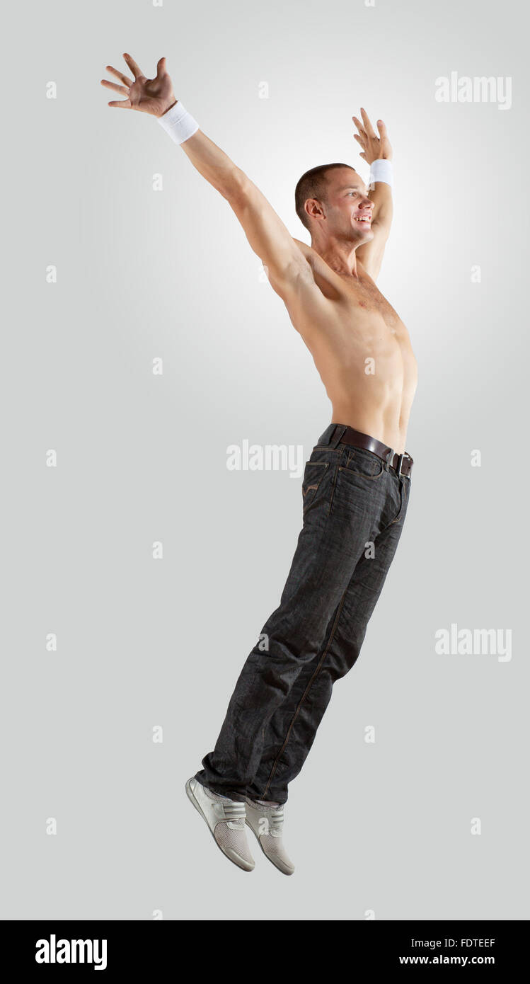 Modern style male dancer jumping and posing. Illustration Stock Photo ...