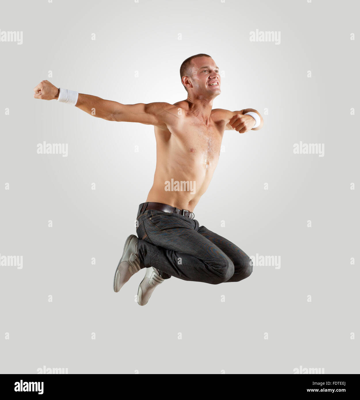 Modern style male dancer jumping and posing. Illustration Stock Photo ...