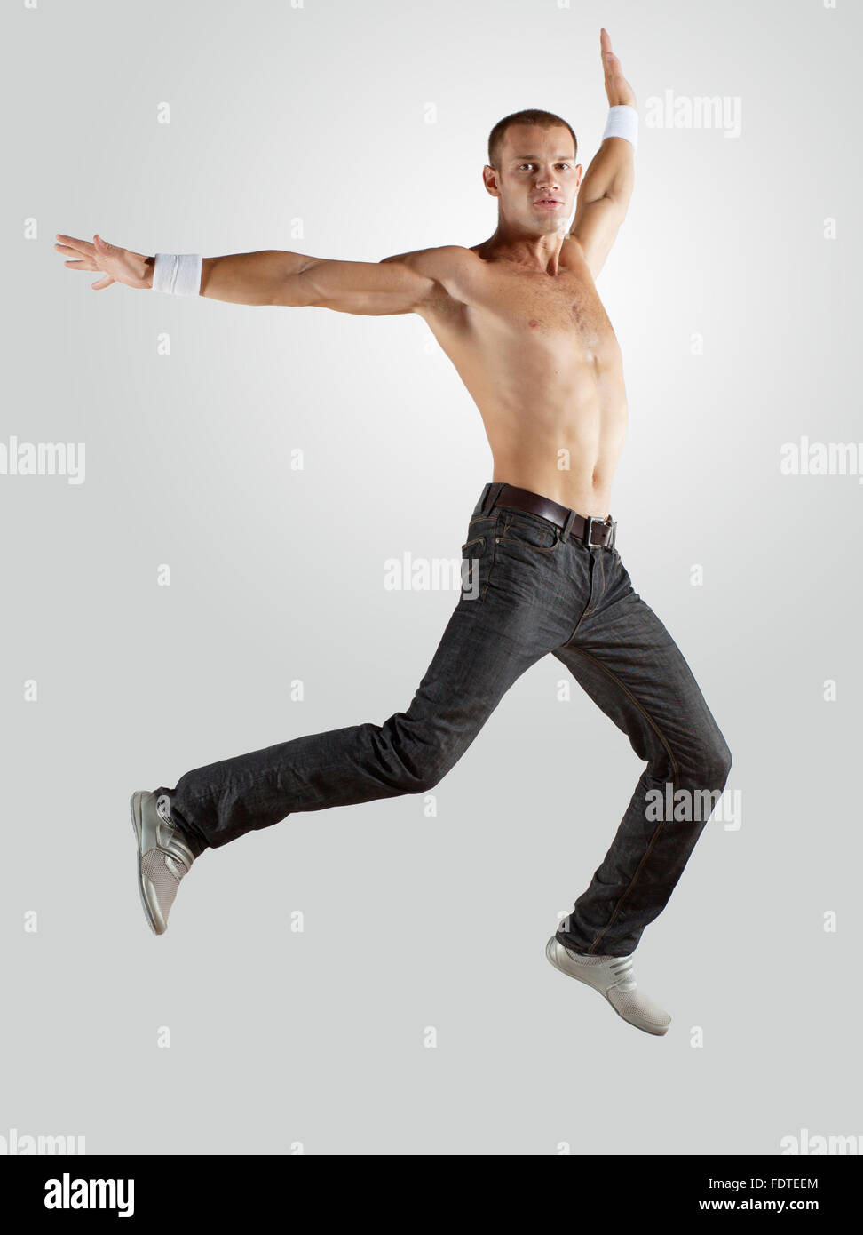Modern style male dancer jumping and posing. Illustration Stock Photo ...