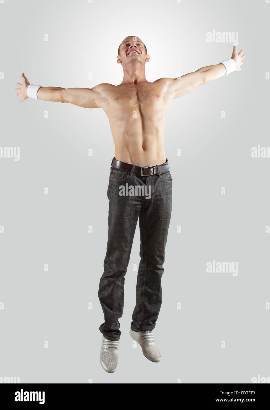 Modern style male dancer jumping and posing. Illustration Stock Photo ...