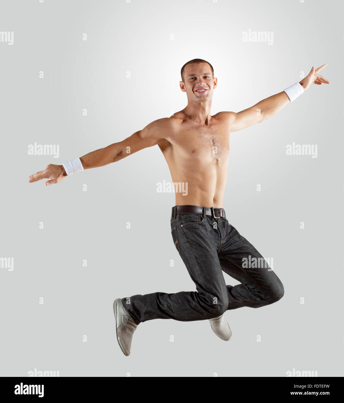 Modern style male dancer jumping and posing. Illustration Stock Photo ...