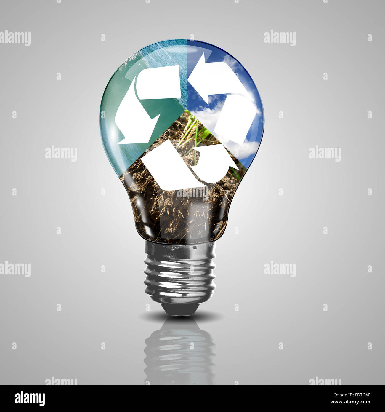 Green energy symbols, ecology concept, light bulb Stock Photo - Alamy
