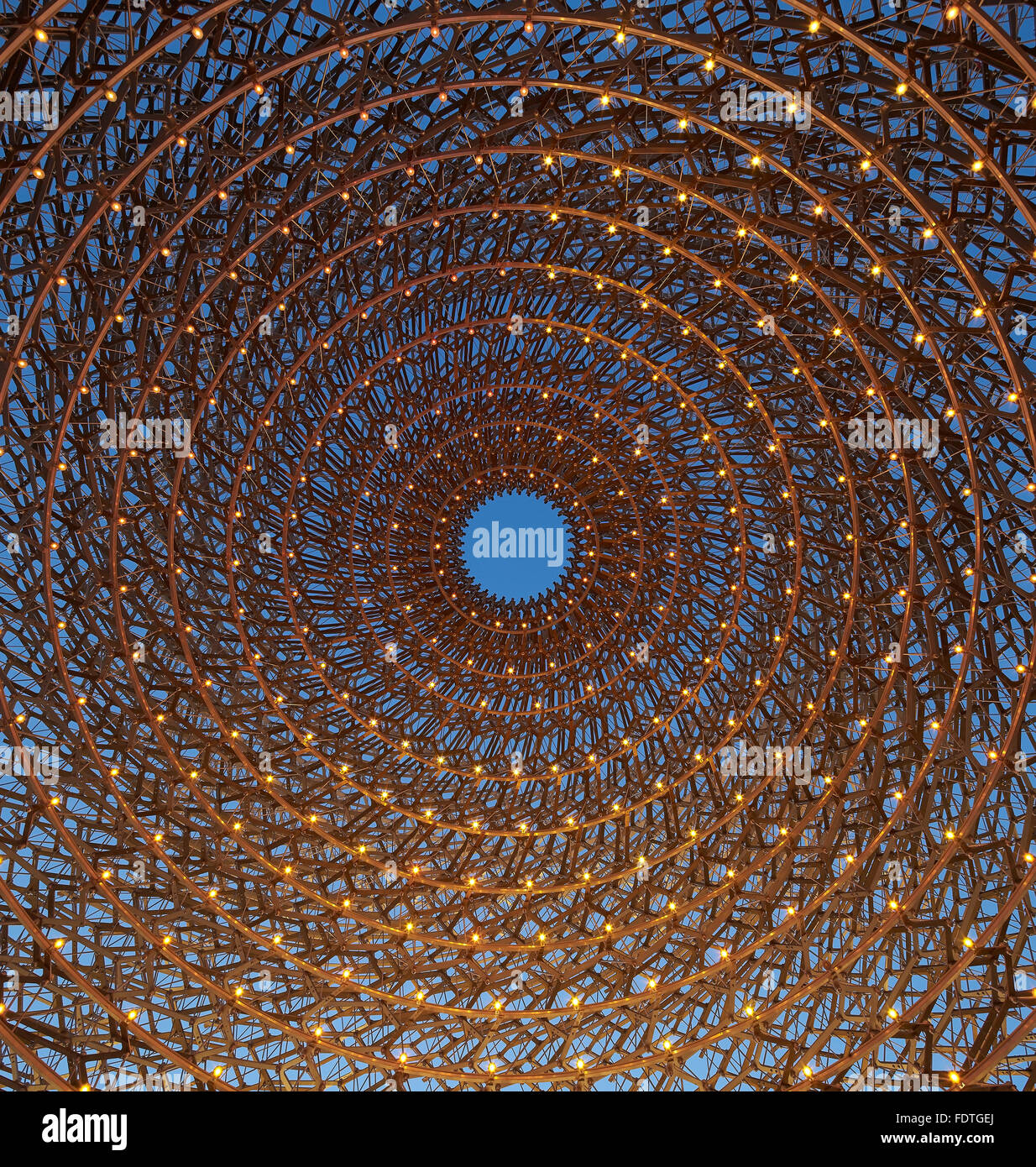 Circular aluminium lattice structure viewed from below. Milan Expo 2015 ...