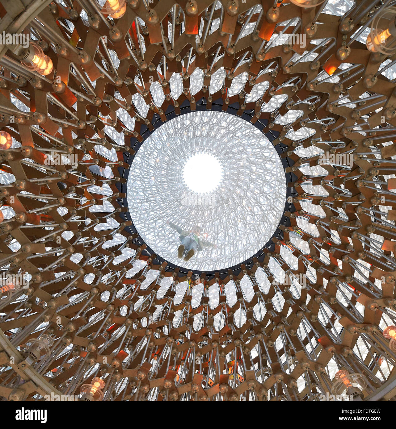 Circular aluminium lattice structure viewed from below. Milan Expo 2015 ...