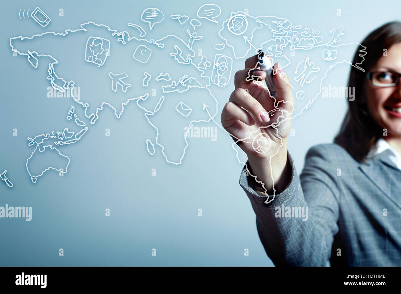 Modern Business World, A businessman navigating virtual world map Stock ...