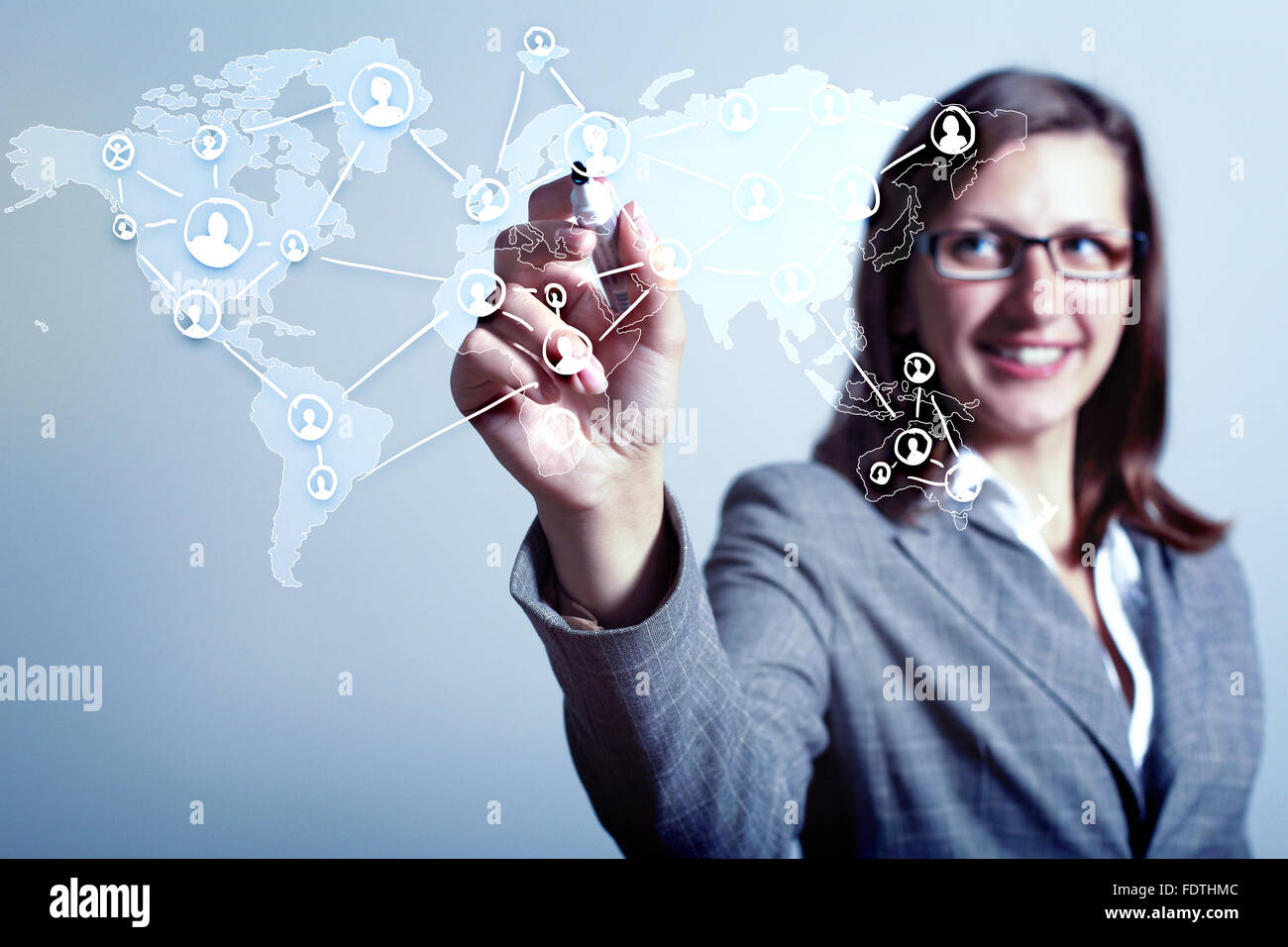 Modern Business World, A businessman navigating virtual world map Stock ...