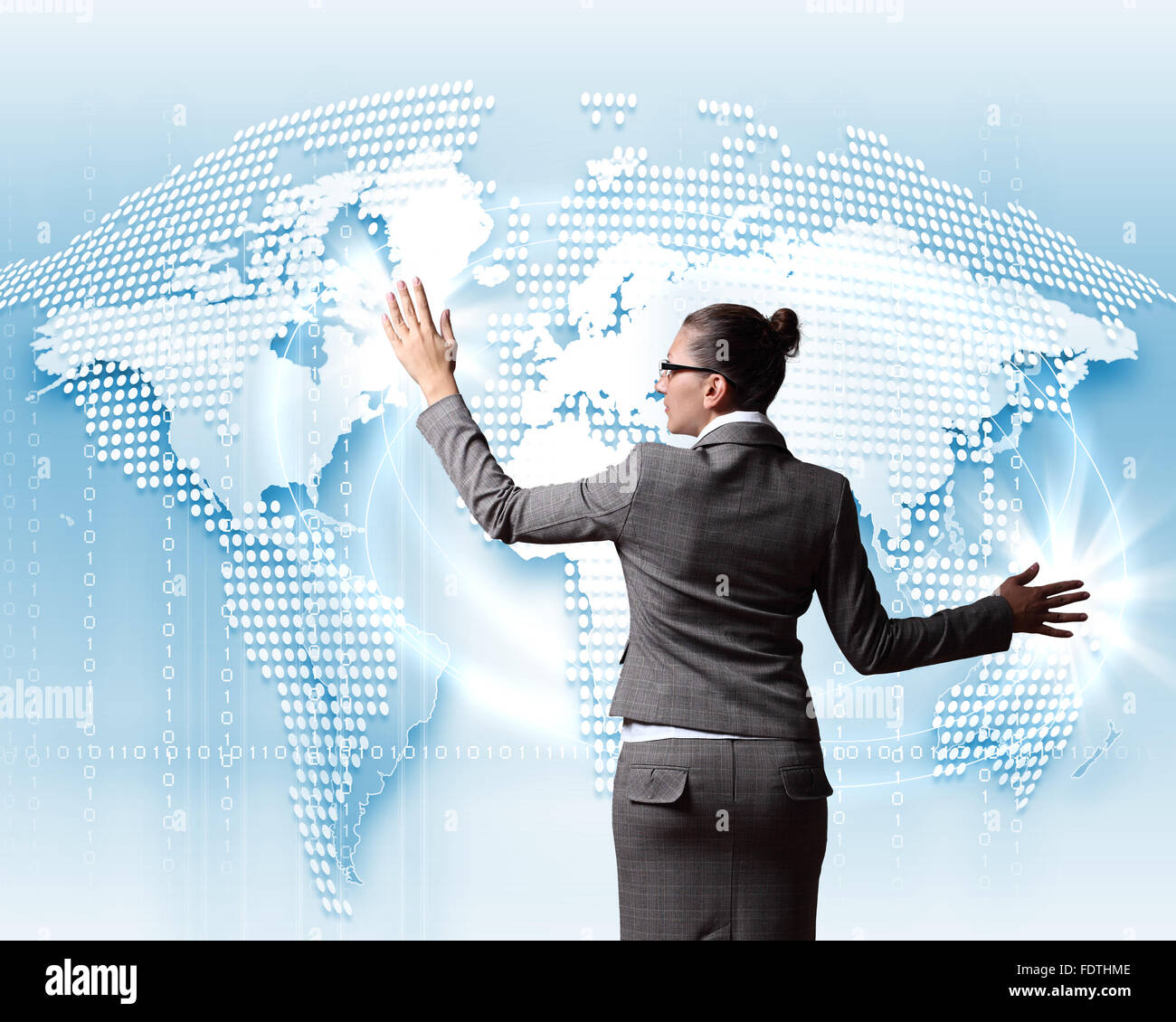 Modern Business World, A businessman navigating virtual world map Stock ...