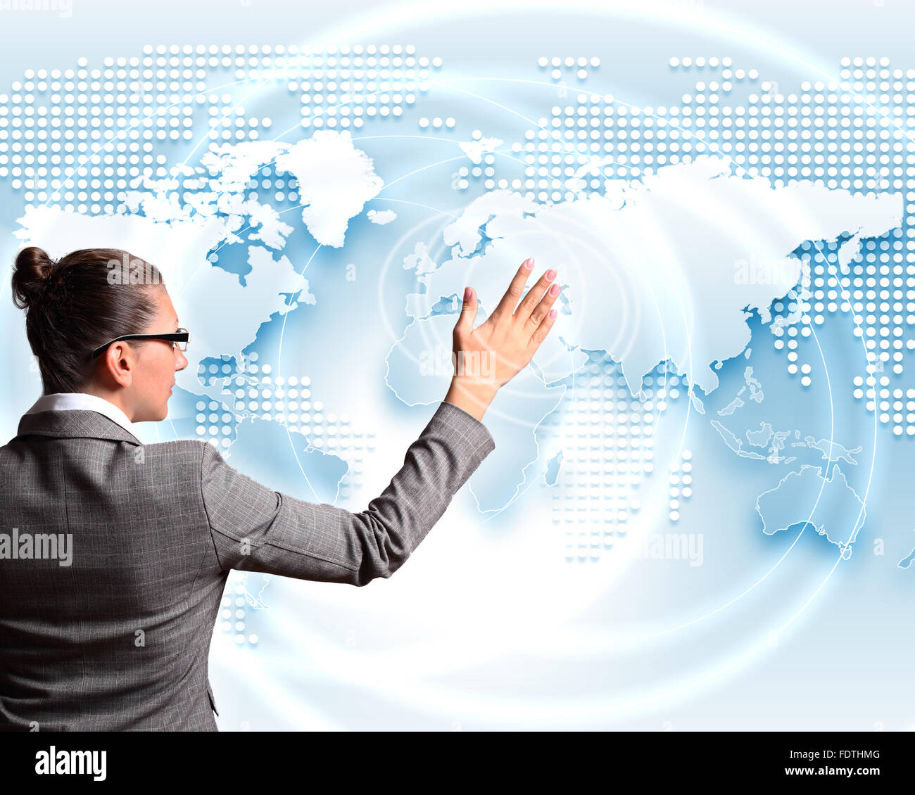 Modern Business World, A businessman navigating virtual world map Stock ...