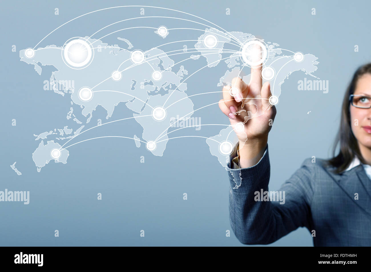 Modern Business World, A businessman navigating virtual world map Stock ...