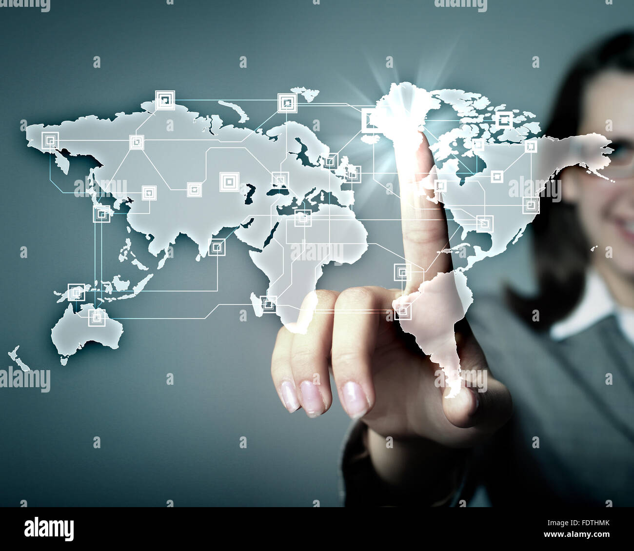 Modern Business World, A businessman navigating virtual world map Stock ...