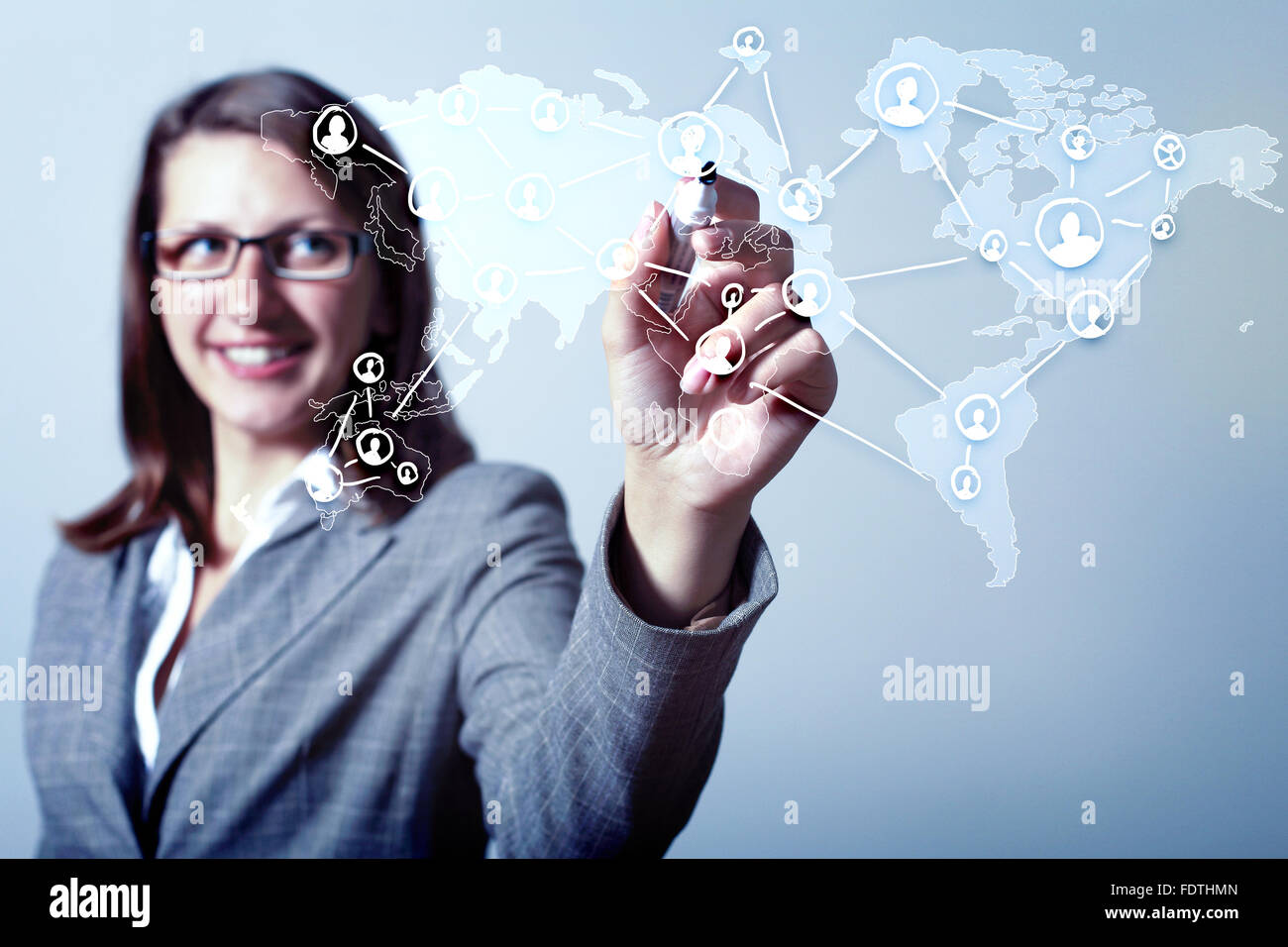 Modern Business World, A businessman navigating virtual world map Stock ...