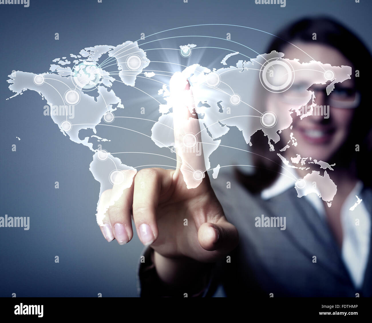 Modern Business World, A businessman navigating virtual world map Stock ...