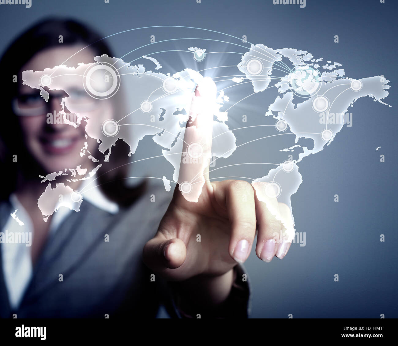 Modern Business World, A businessman navigating virtual world map Stock ...