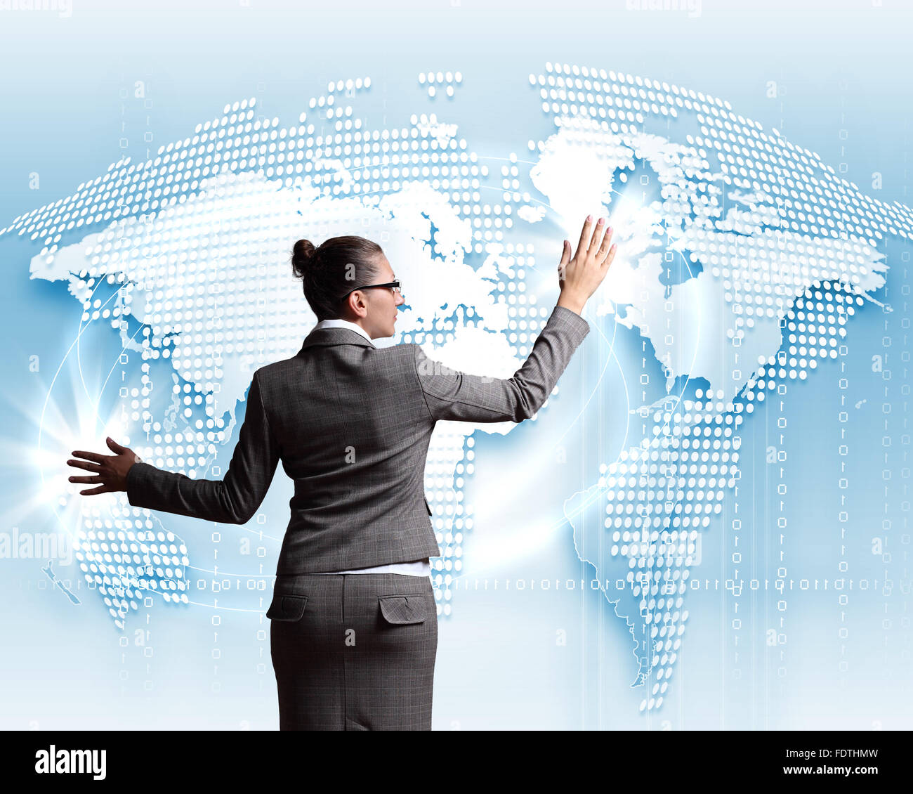 Modern Business World, A businessman navigating virtual world map Stock ...