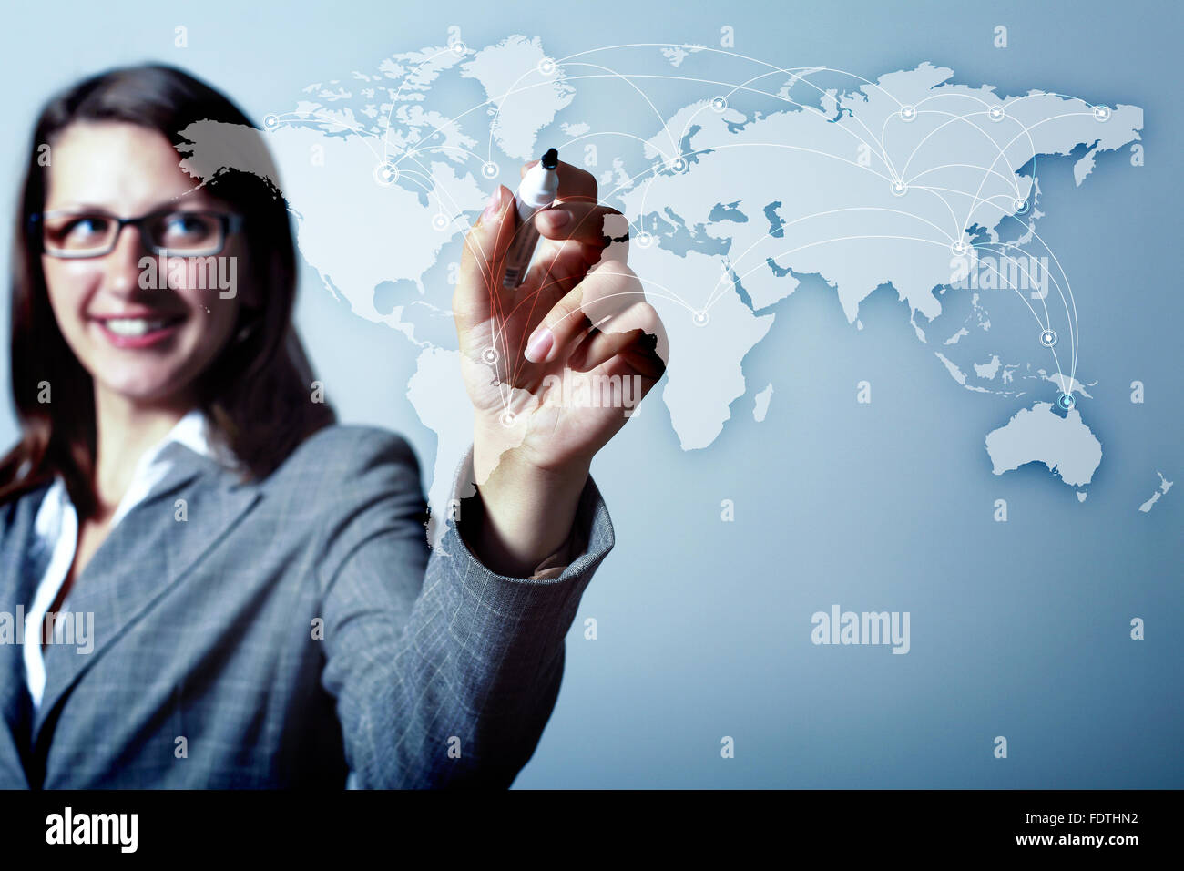 Modern Business World, A businessman navigating virtual world map Stock ...