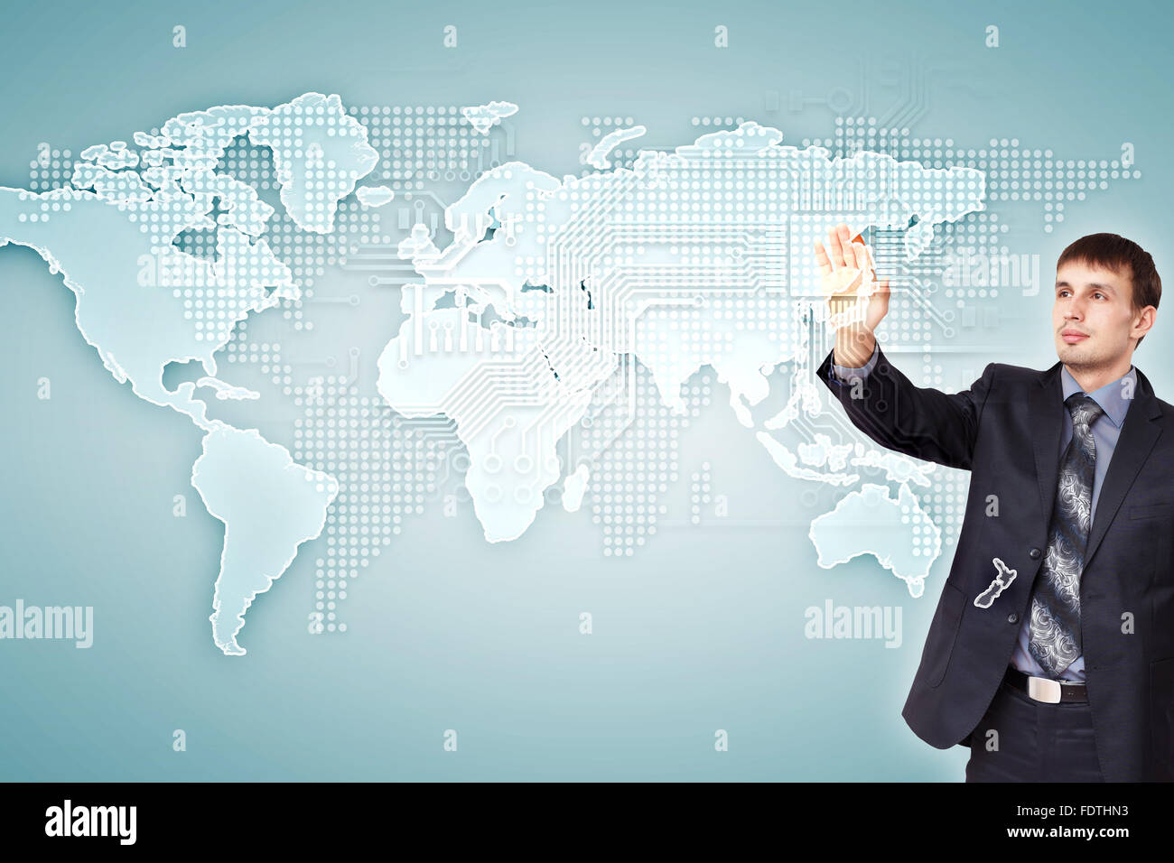Modern Business World, A businessman navigating virtual world map Stock ...