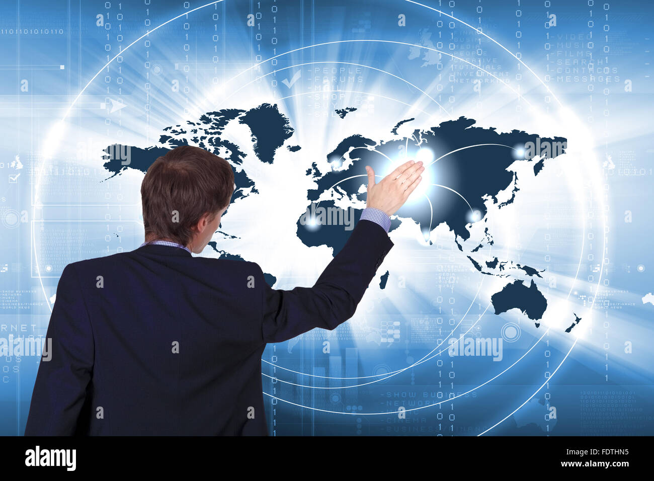 Modern Business World, A businessman navigating virtual world map Stock ...