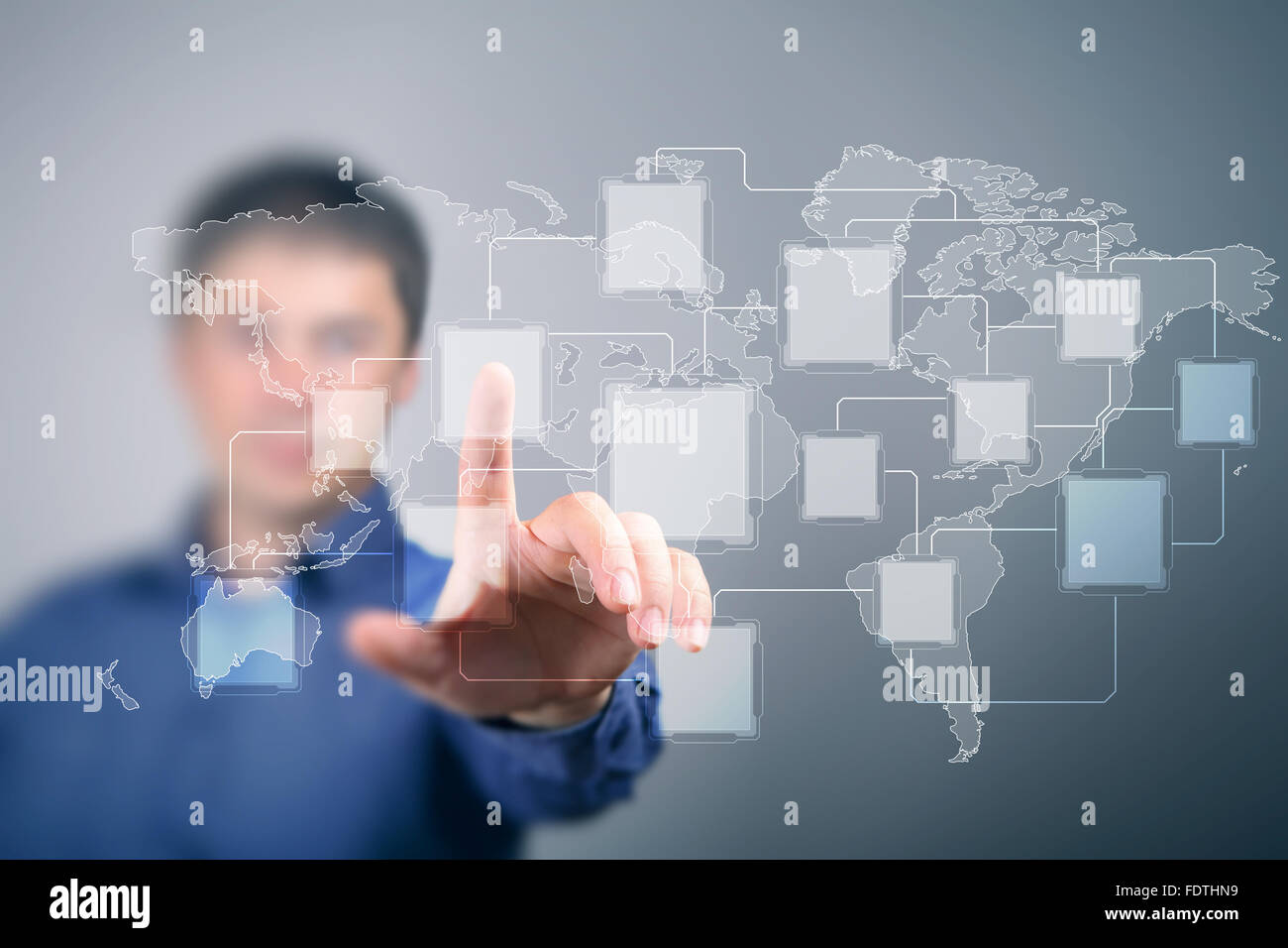 Modern Business World, A businessman navigating virtual world map Stock ...