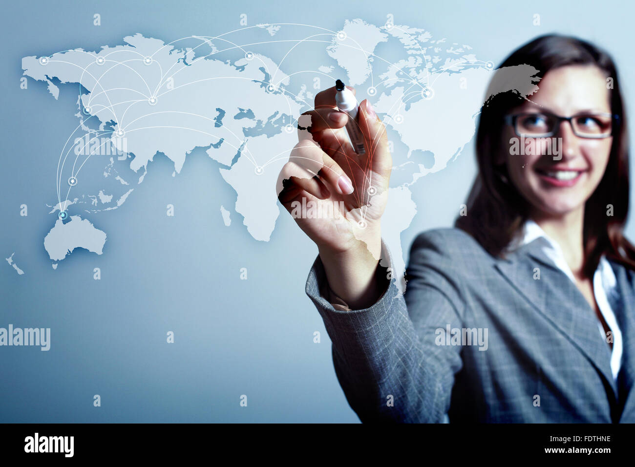 Modern Business World, A businessman navigating virtual world map Stock ...