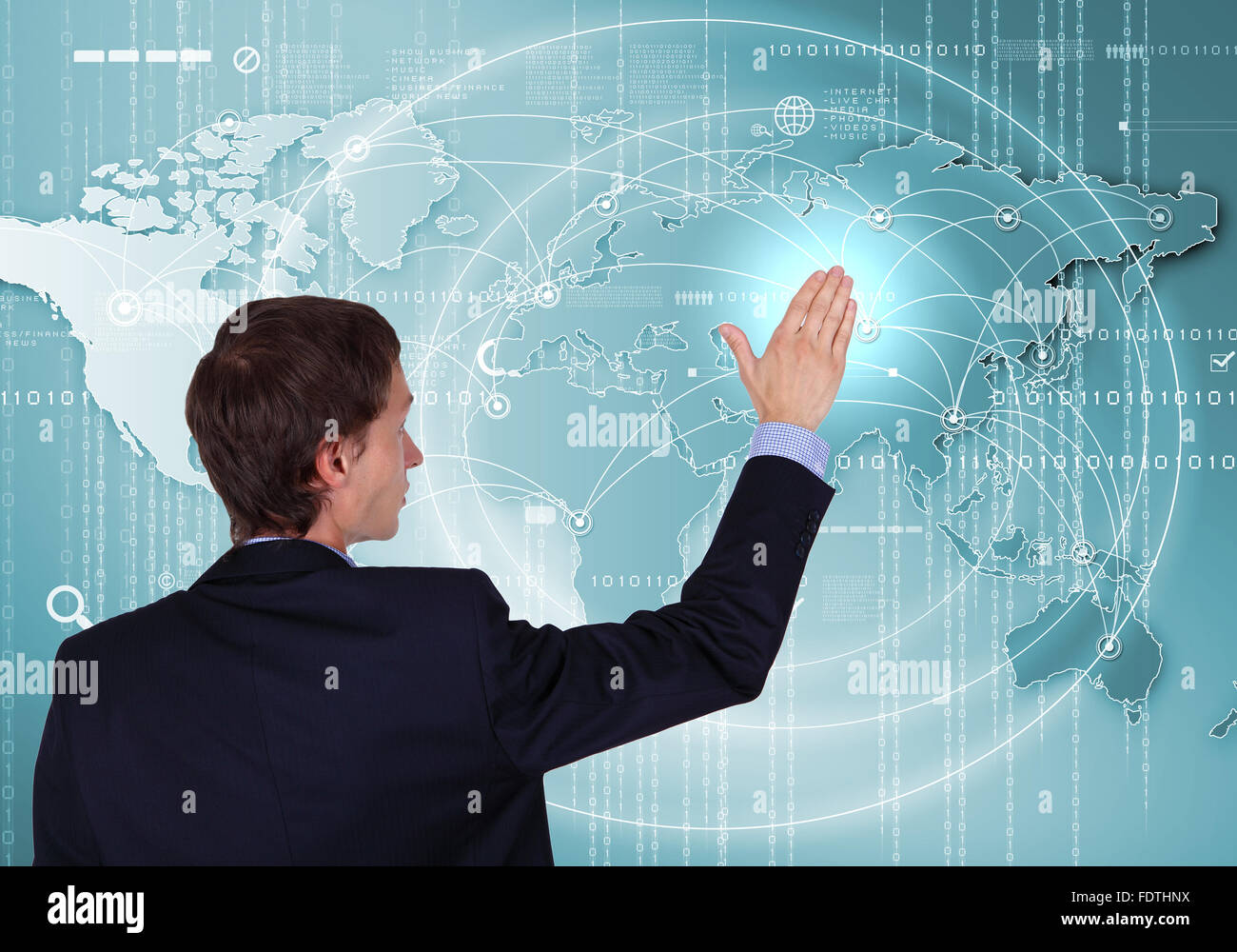 Modern Business World, A businessman navigating virtual world map Stock ...