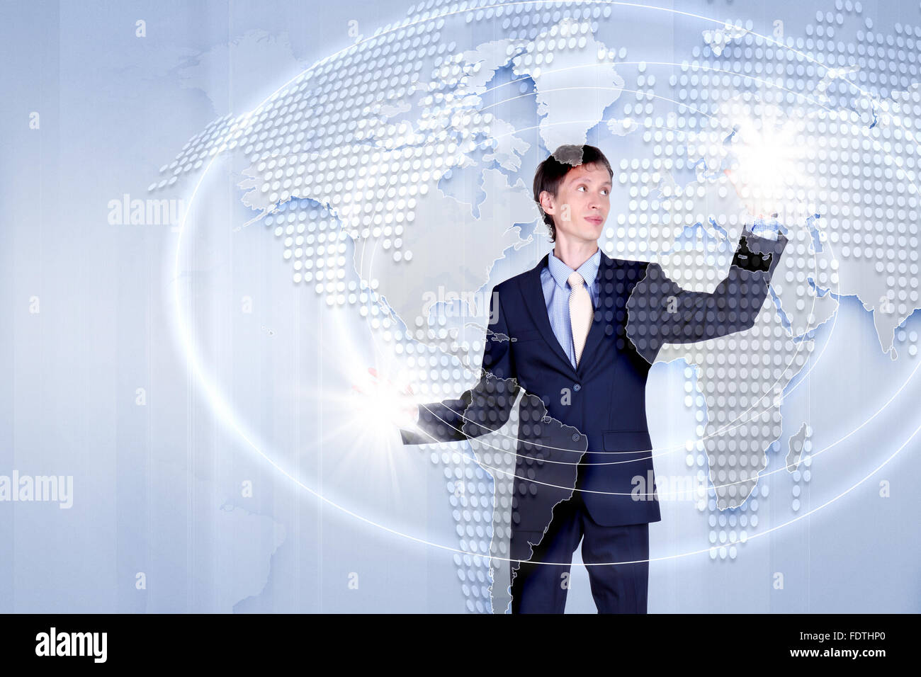Modern Business World, A businessman navigating virtual world map Stock ...