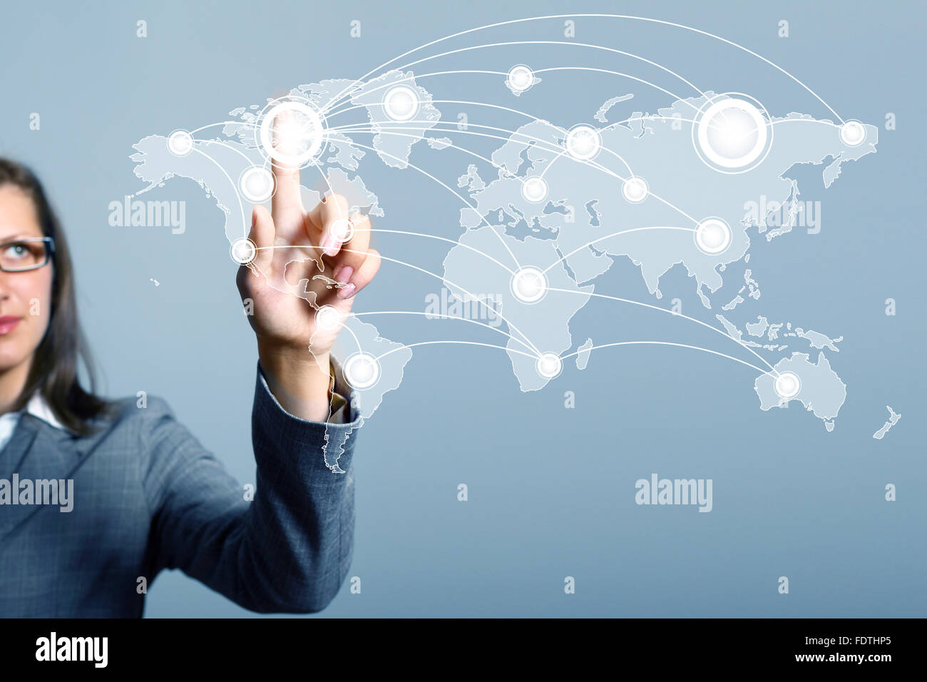 Modern Business World, A businessman navigating virtual world map Stock ...