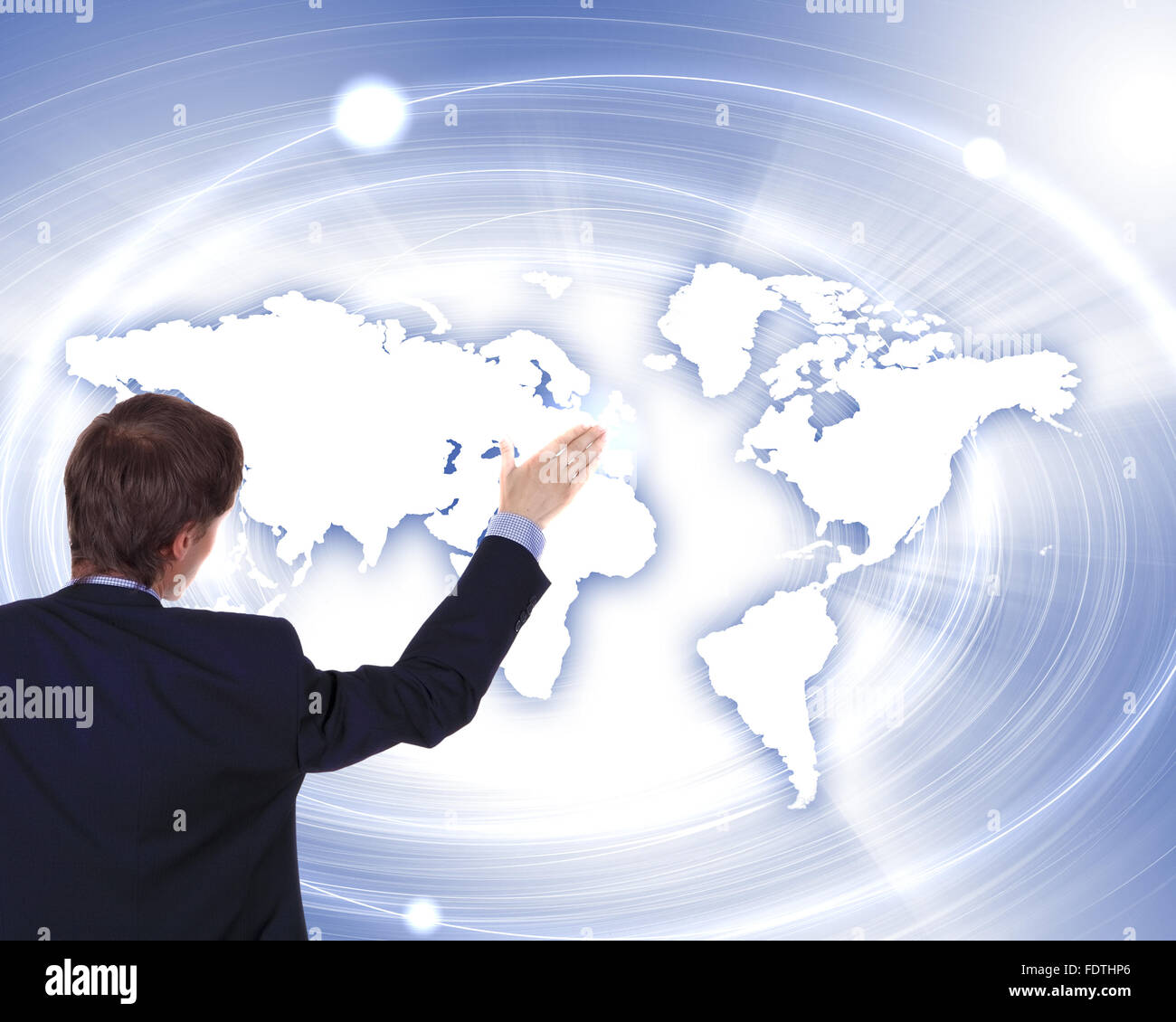 Modern Business World, A businessman navigating virtual world map Stock ...
