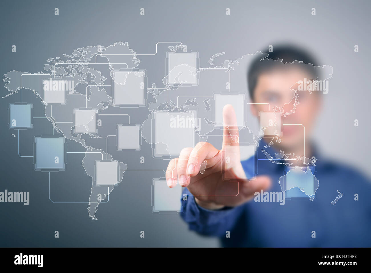 Modern Business World, A businessman navigating virtual world map Stock ...