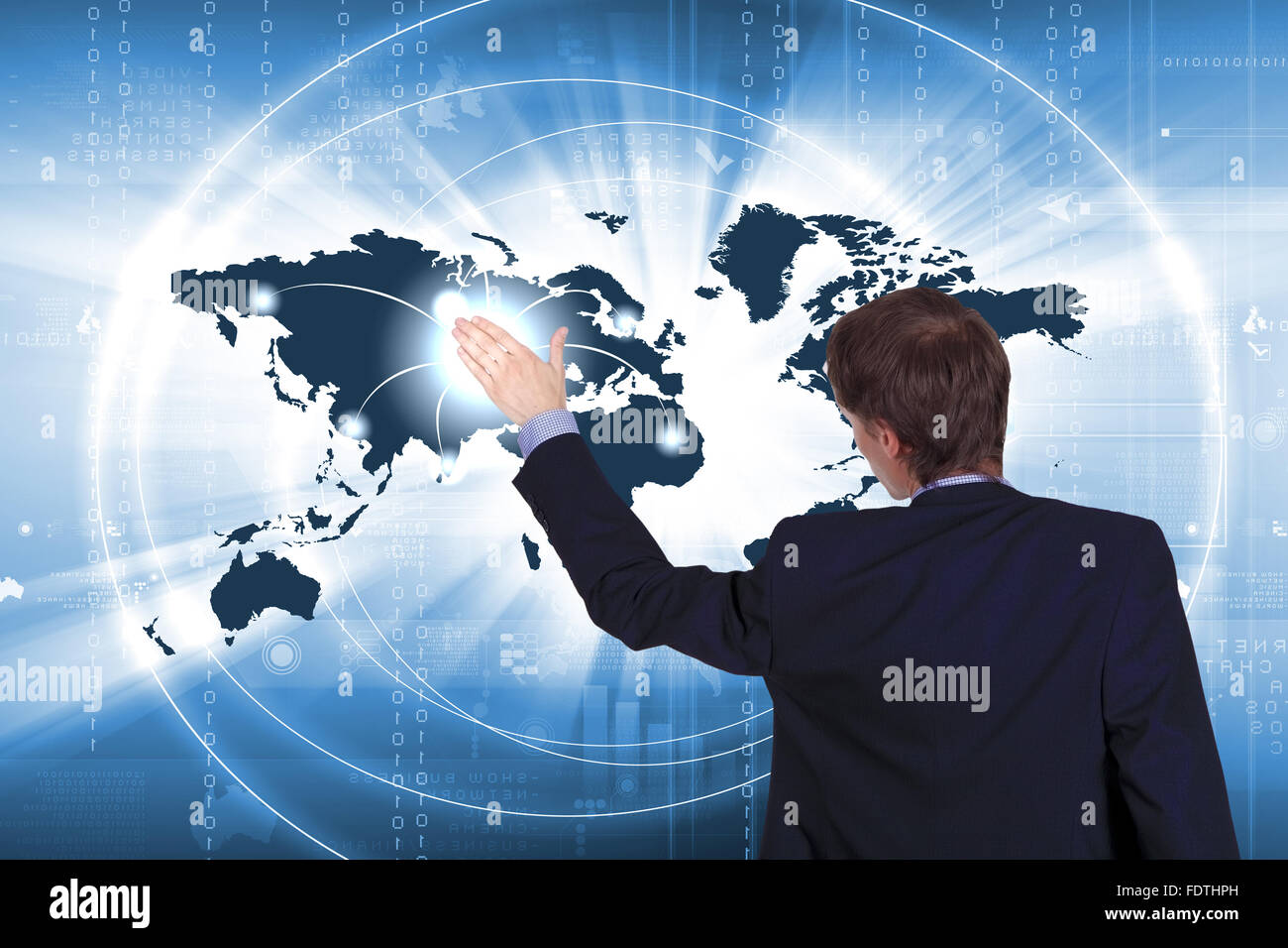 Modern Business World, A businessman navigating virtual world map Stock ...