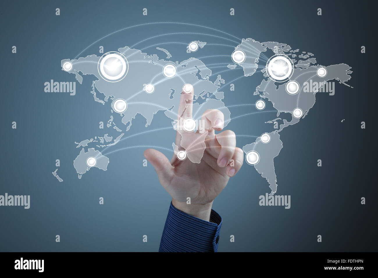 Modern Business World, A businessman navigating virtual world map Stock ...