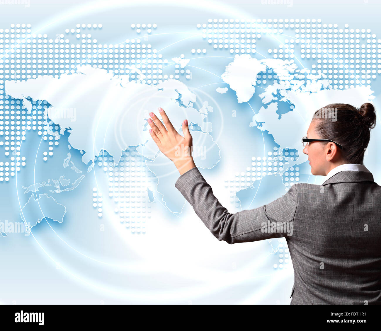 Modern Business World, A businessman navigating virtual world map Stock ...