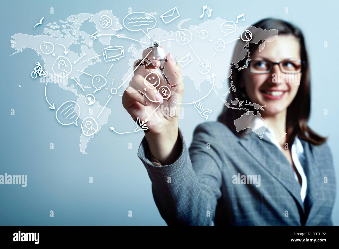 Modern Business World, A businessman navigating virtual world map Stock ...