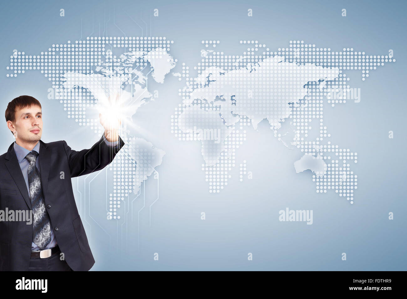 Modern Business World, A businessman navigating virtual world map Stock ...