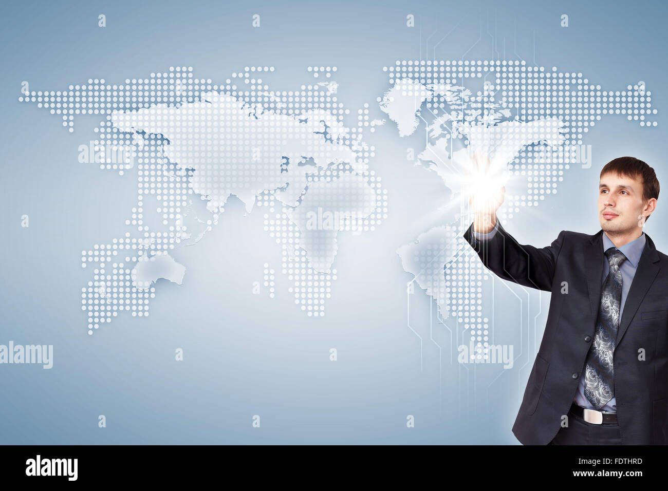 Modern Business World, A businessman navigating virtual world map Stock ...