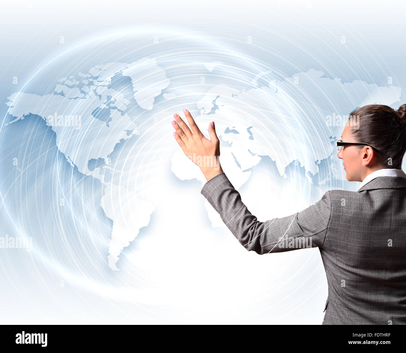 Modern Business World, A businessman navigating virtual world map Stock ...